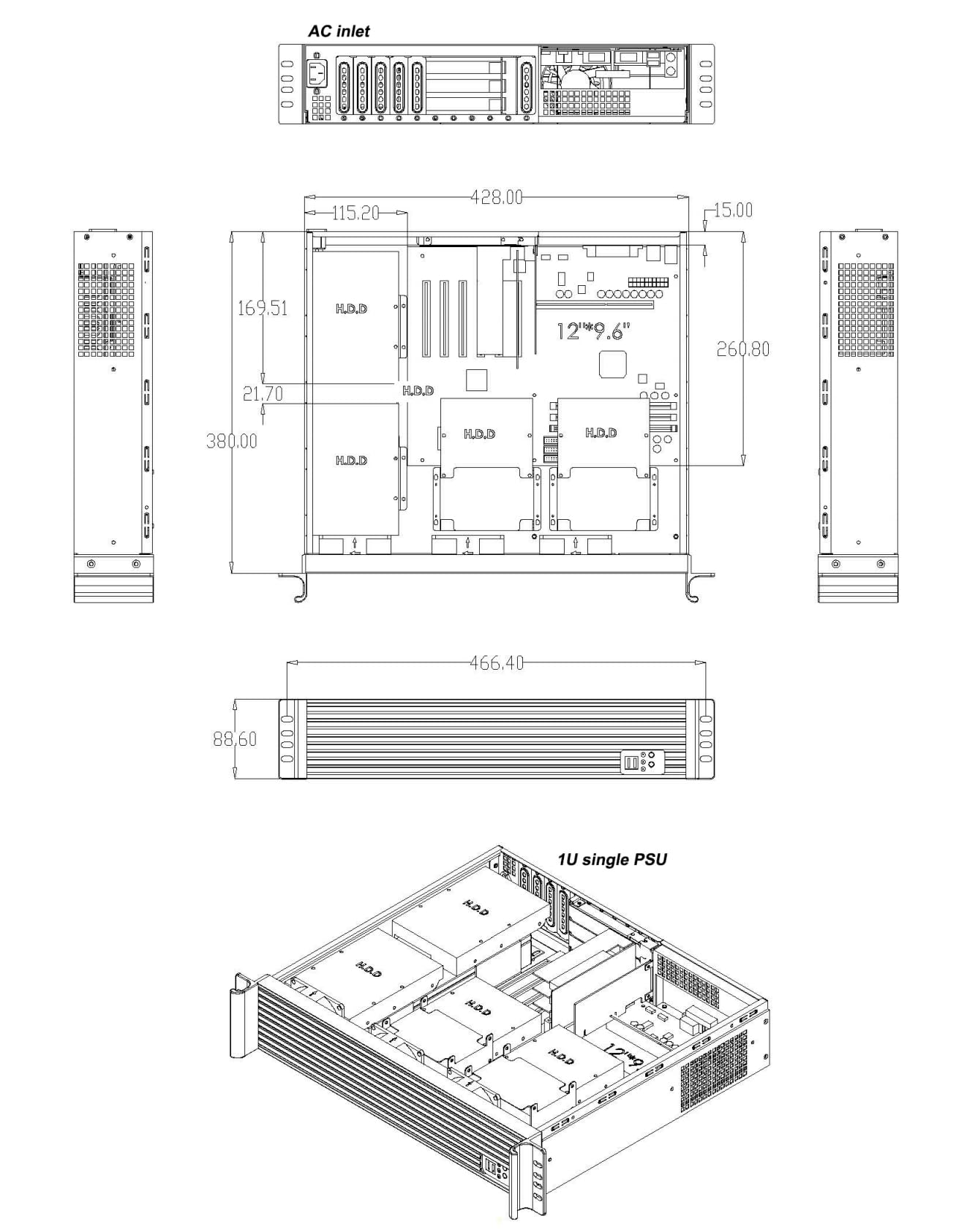 RackChoice EATX/ATX/Micro ATX 2U Rackmount Server Chassis Short Depth 15" Support Horizontal & Low-Profile add-on Cards