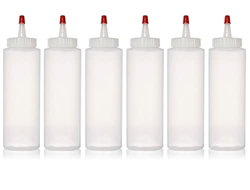ljdeals 8 oz Plastic Squeeze Condiment bottles, Wide Mouth, Red Sealer Yorker Cap, Dispensing Bottles for Icing, Ketchup, Sauces and more, Pack of 6, made in USA