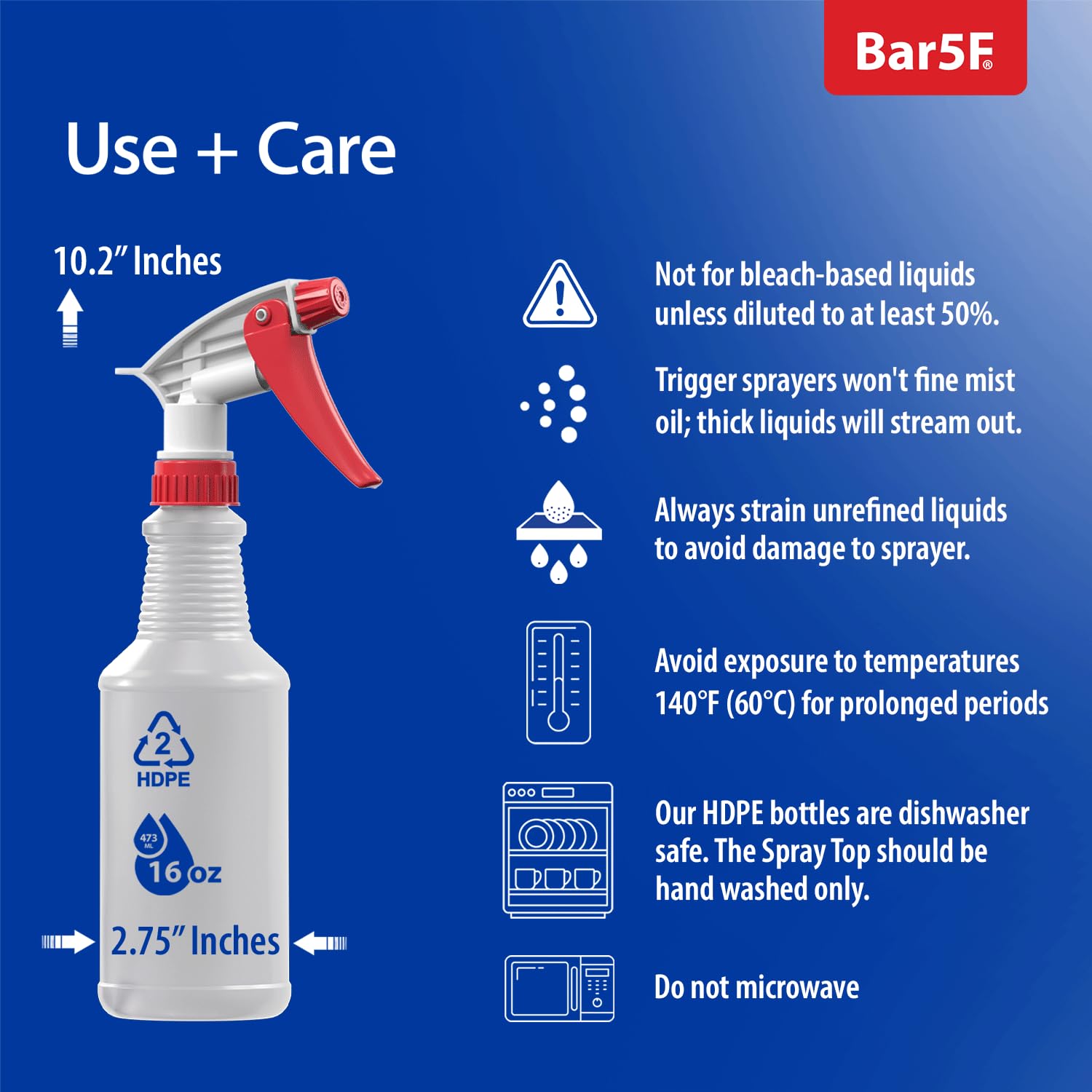 Spray Bottles (16 oz, 4 pack) Heavy-Duty Leak-Proof Plastic Adjustable Nozzle Bathroom Cleaning All-Purpose Gardening Made in USA