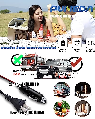 PUNEDA 12V Car Refrigerator Cooler/Warmer 8 Quart (9L) 41℉~149℉,12 Volt DC &110V AC, Electric Car Fridge Portable Compact Camping Cooler Thermoelectric 12V Small Fridge for Car,RV,Camping (Old)