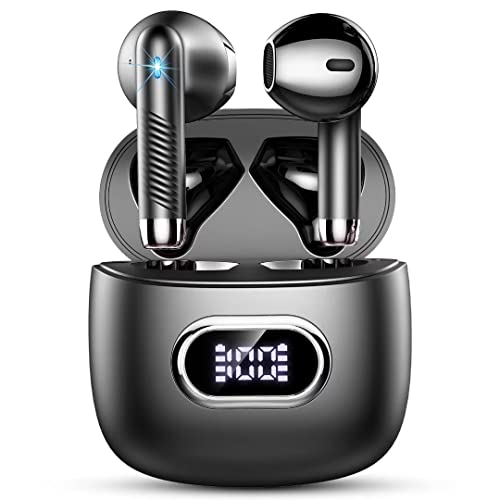 Wasart Wireless Earbud, Bluetooth 5.3 Headphones with 4 ENC Mics, 32H Bluetooth Earphones with Dual LED Display, Wireless Headphones in Ear IP7 Waterproof Bass, Ear Buds Noise Cancelling, USB-C, Black