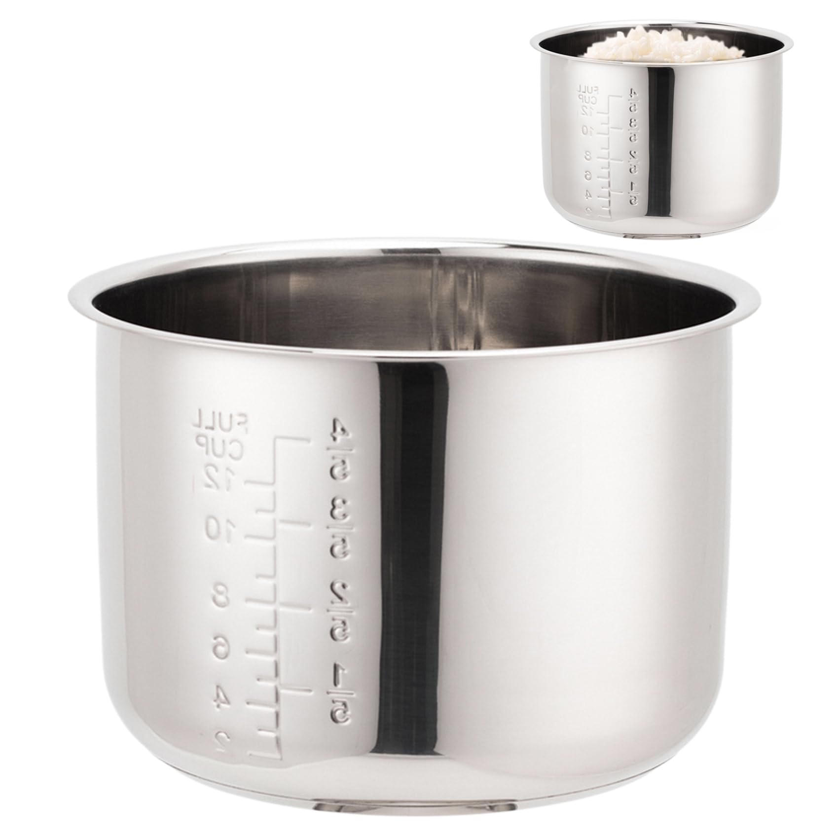 Stainless Steel Rice Cooker Inner Pot 4L Stove Safe Polished Edged Rice Cooker Inner Pot with Scale & 3-Ply Bottom for Rice Pot Rice Cooker Rice Cooker Inner Pot Rice Pot Rice Cooker Inner Pot
