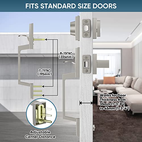 TICONN Front Door Handle Set, Heavy Duty Square Door Lever & Single Cylinder Deadbolt Combo Reversible for Entrance Exterior Doors (Satin Nickel)