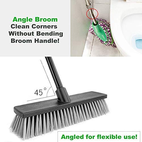 LandHope Hard Bristle Deck Broom Adjustable Long Handled Scrub Brush Heavy Duty Concrete Push Broom Outdoor Brush Garage Broom Wood Large Floor Scrubber 30-49 inch Balcony Broom