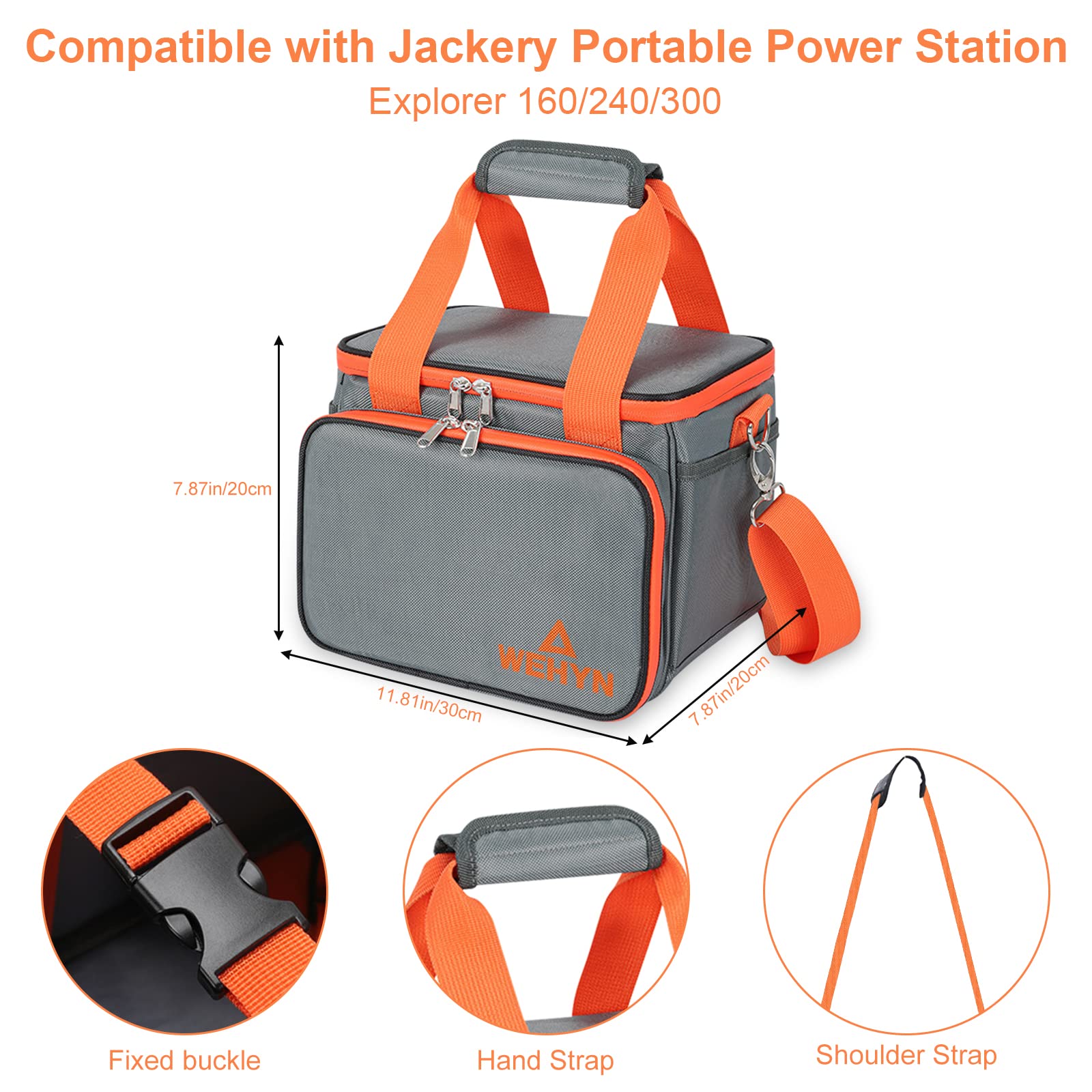 Liphontcta Travel & Business Carrying Case Bag Compatible with Jackery Explorer 160/240/300, ECOFLOW River Mini and Bluetti EB3A, with Waterproof Bottom and Front Pockets and 3 in 1 Retractable USB