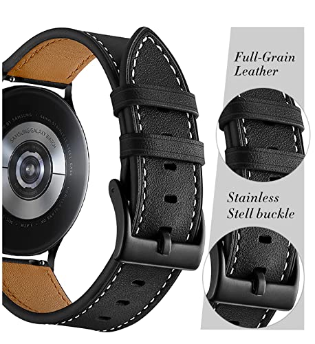 Olytop Galaxy Watch 5 Pro Bands 45mm, Galaxy Watch 6/4 Classic Band 47mm 46mm 43mm 42mm, Samsung Galaxy Watch 6/5/4/Acitve 2 Bands 44mm 40mm, 20mm Leather Wristband Replacement Strap Men, Black+Brown