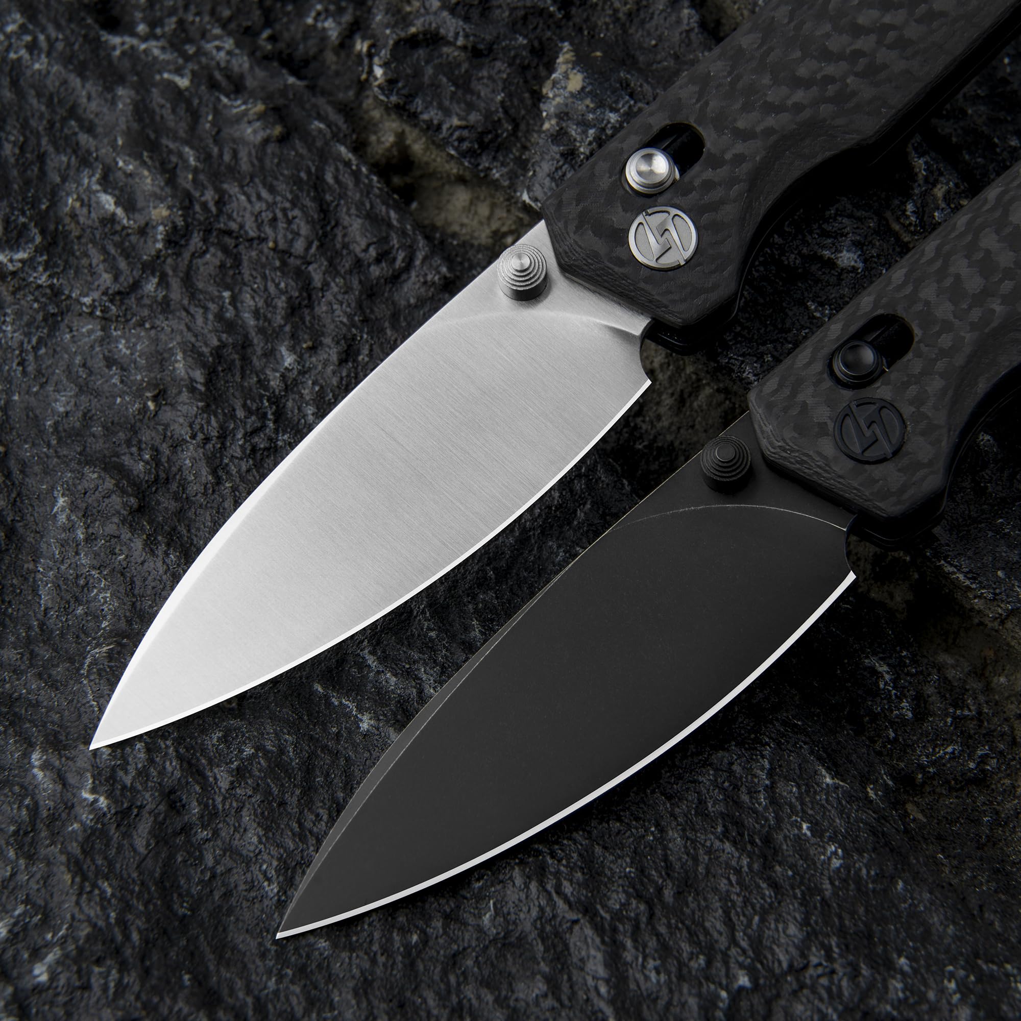 OLITANS C045 Mini Folding Knife 2.6" M390 Blade White Carbon Fiber Handle, Sharp Crossbar Lock Small Folding Knife with Deep Carry Pocket Clip For EDC（Satin）