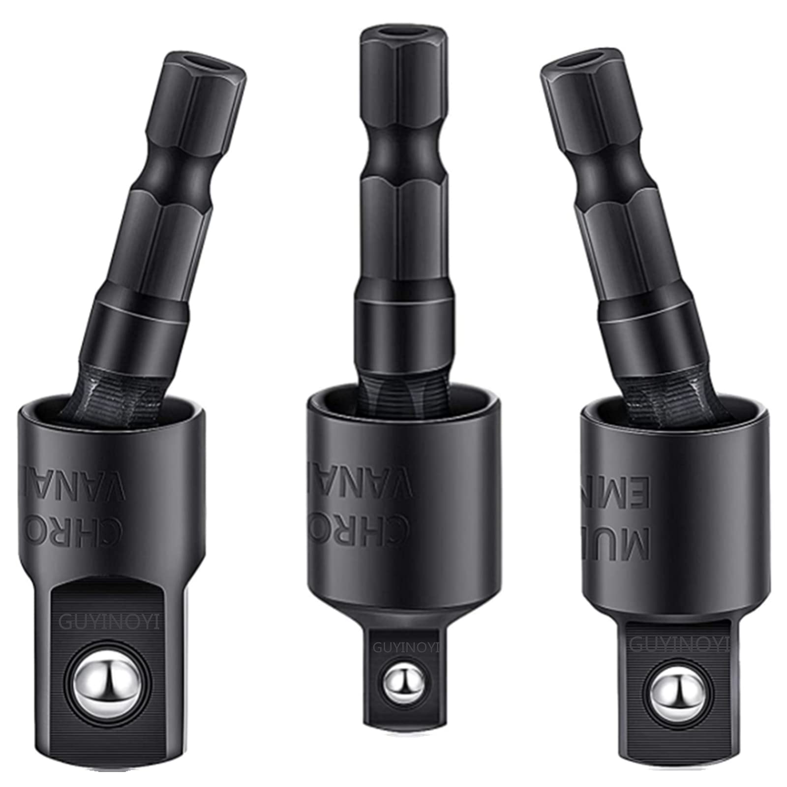 Power Hand Tools,Impact Driver Bit Set,360°Rotatable,3Pcs1/4"3/8"1/2"Hex Shank Set Power Drill Cordless Impact Sockets Bit Set Adapter,1/4Inch Hex Shank,to Drive for Adapters to Use with Drill Chucks