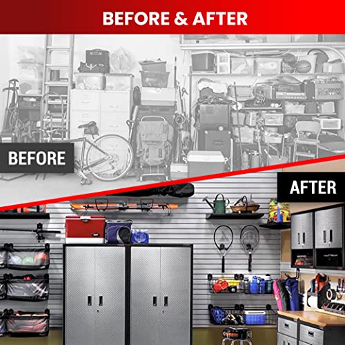 Slatwall Panel Garage Wall Organizer: Heavy Duty Wall Mounted PVC Wall Rack, Interlocking Slat Wall Paneling for Garage Wall Storage, Slatwall Board, Slatwall Shelves System - 3 Color Samples
