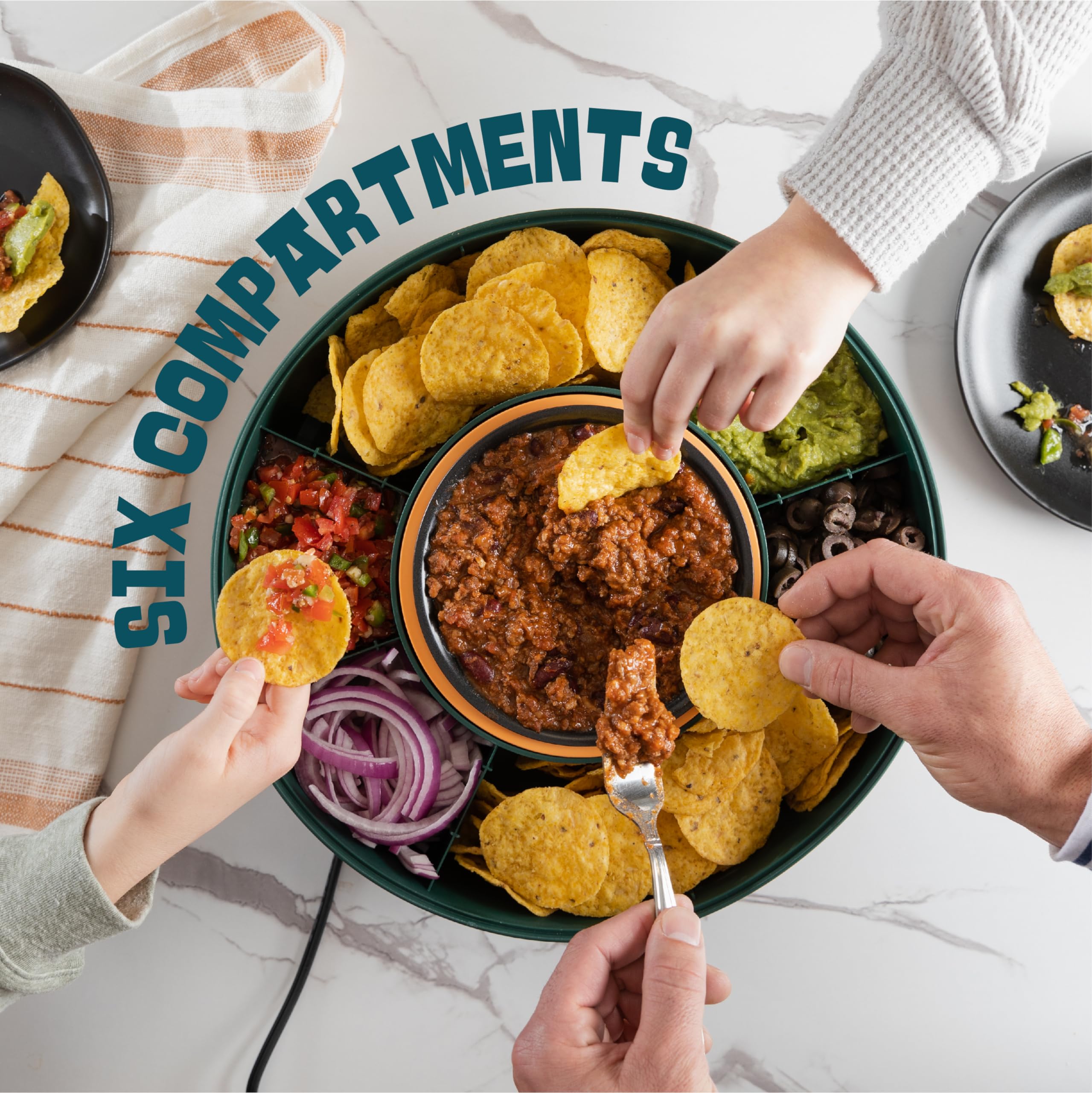 Taco Tuesday Kit - Taco Bar Serving Set for a Party - 30oz Heated Pot, 4 Taco Holders, & Detachable Lazy Susan Tray - Taco Night Fiesta β Unique Couple & Housewarming Gift Set Ideas