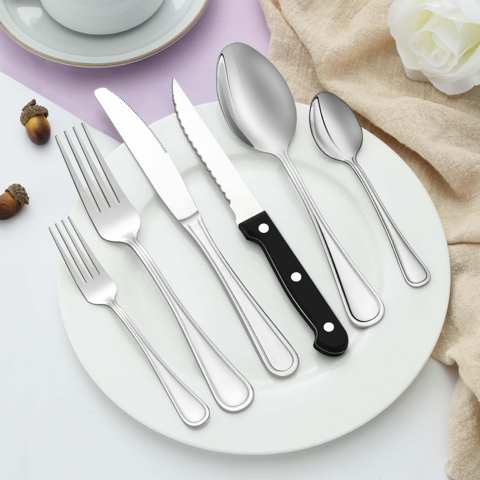 Gifcomda 24 PCS Silverware Set Include 4 Steak Knives Service for 4, Premium Stainless Steel Utensil Sets, Mirror Polished Flatware, Spoons and Forks Set, Dishwasher Safe and Stylish Design