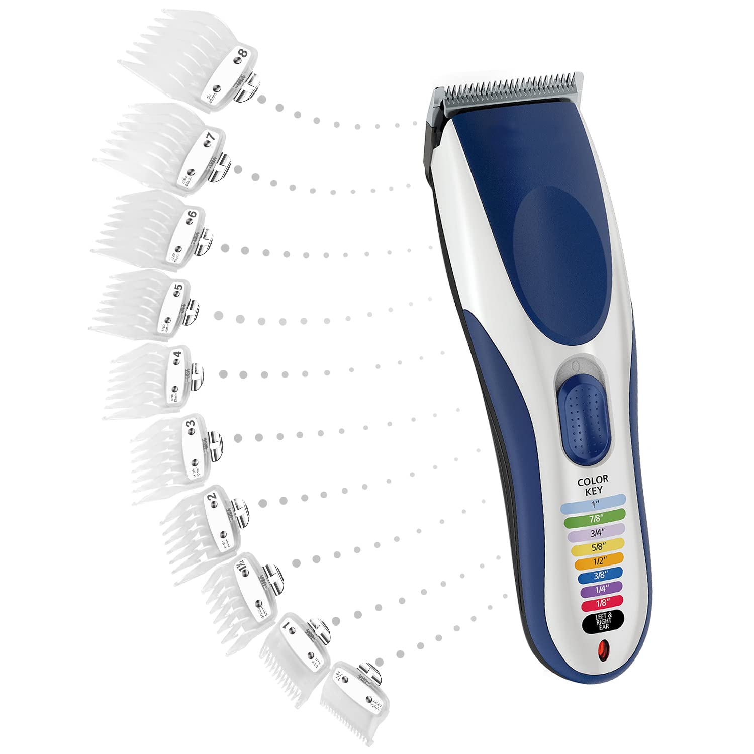 Professional Hair Clipper Guards Guides 10 Pcs Coded Cutting Guides #3170-400- 1/16" to 1" fits for All Wahl Clippers(Transparent-10 pcs)
