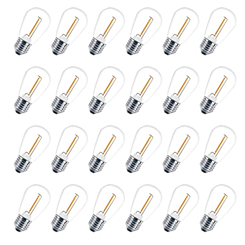VISTERLITE 24 Pack LED S14 Replacement Light Bulbs, Shatterproof Waterproof 1W Outdoor String Light Bulbs, E26 Medium Base, 2200K Warm White, 11w Equivalent, Non-Dimmable