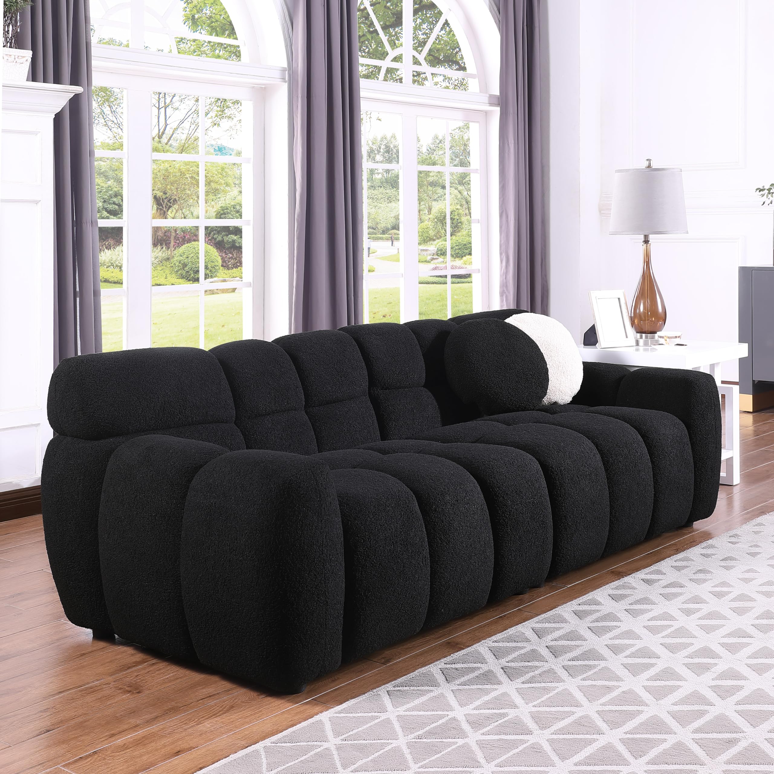 Tmsan 86.5" Boucle Cloud Sofa Couch, Modern Tufted 3 Seater Sectional Sofa Set for Living Room, Comfy Upholstered Couch Bed with 2 Accent Pillows for Bedroom Apartment Office