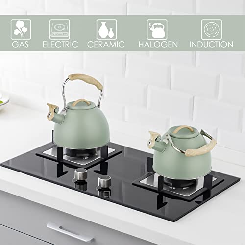 Tea Kettle, 2.7 Quart / 3 L Tea Kettle for Stovetop, Food Grade Stainless Steel Teapot, Whistling Tea Kettle with Wood Pattern Handle, Whistling Teapot Suitable for All Heat Sources