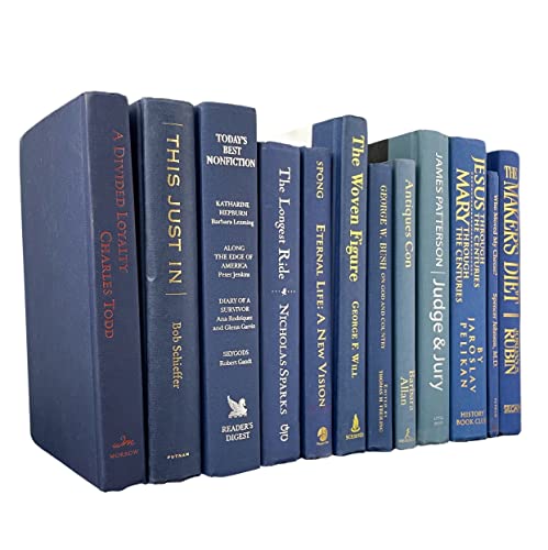 Modern Blue Books by Color | Real Hardback Books Home Decor | Bulk Bundle of Decorative Hardcovers for Bookshelf Interior Design of Homes, Offices, Weddings, or Set Props
