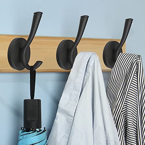 TOFIIGREM Matte Black Wall Hooks Double Hook, Heavy Duty Thick Metal Bath Coat Hooks for Hanging Key Robe Hat Backpack, Wall Mount Hooks Bathroom Kitchen Garage Hooks(4 Pack, Black)
