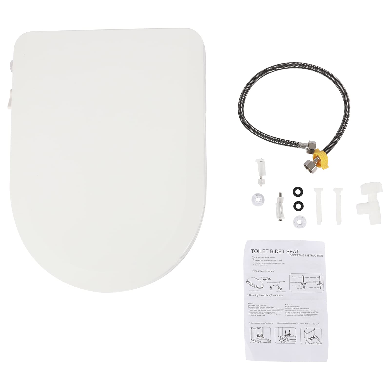 RIAHNEAH Non-Electric Bidet Toilet Seat, Fits Elongated Toilets, White, Dual Nozzle System - Bidet with Easy Installation