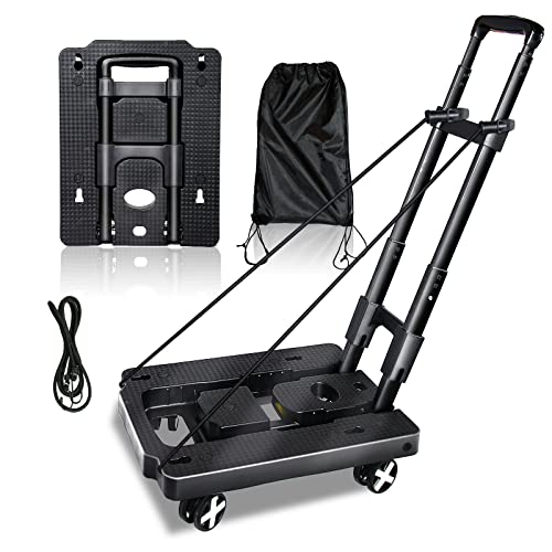 LKFDFIA Folding Hand Truck Portable Foldable Dolly Cart 110 lbs Lightweight Luggage Cart with Backpack & 3 Ropes, Dolly for Moving Travel Shopping Airport Office Use