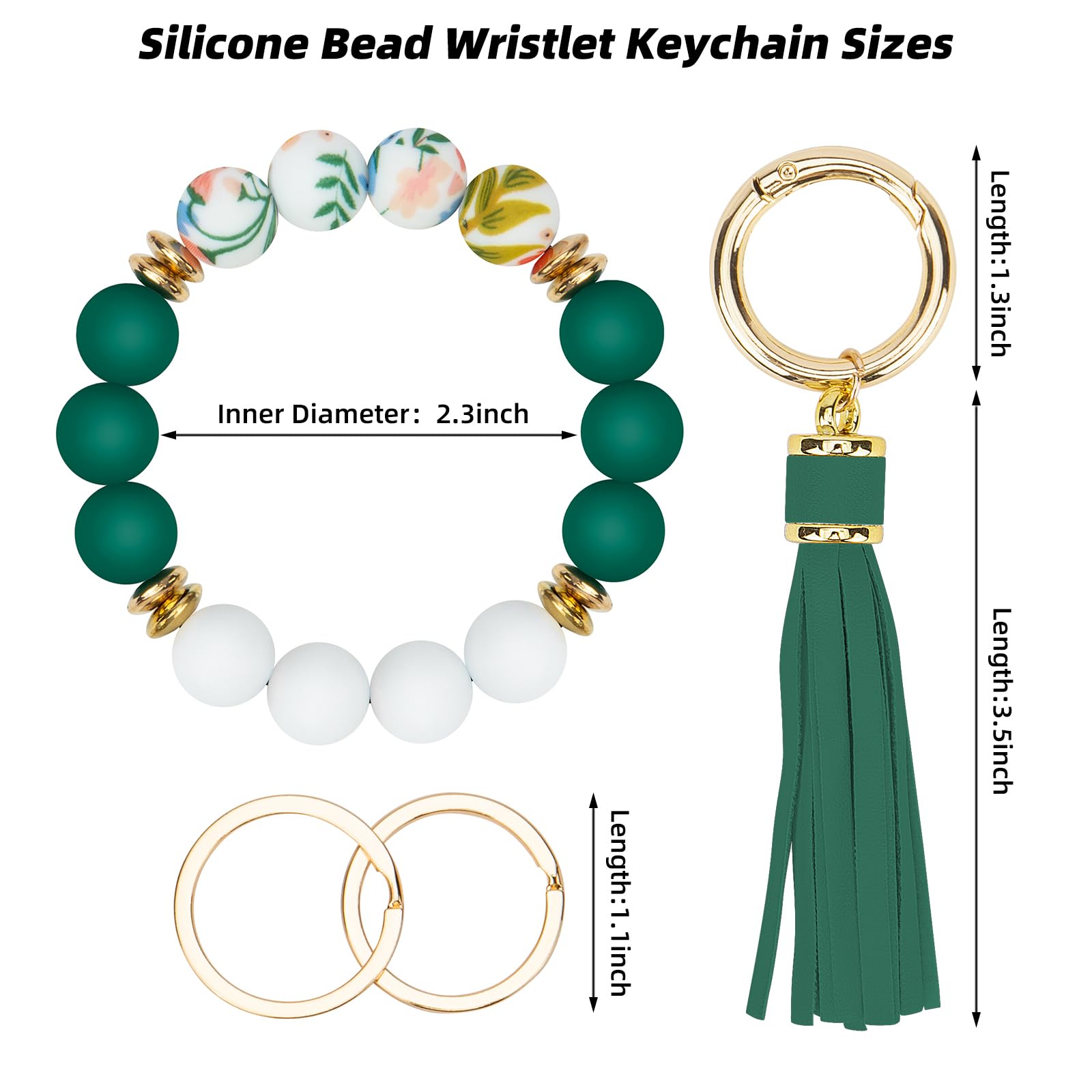 Manlosen Key Ring Bracelet Car Keychain Holder Wristlet Silicone Women Beaded Bangle Chains