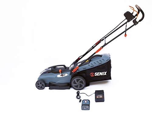 SENIX Electric Lawn Mower, 17-Inch, 58V Max* Cordless Lawn Mower with Brushless Motor, 6-Position Height Adjustment, 2.5Ah Lithium Ion Battery and Charger Included, LPPX5-M, Blue