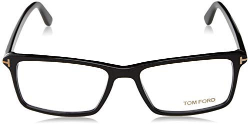 TOM FORD Men's TF 5408 001 Black Clear Rectangular Eyeglasses 56mm, Shiny Black, Shiny Rose Gold "T" Logo, 56/16/145