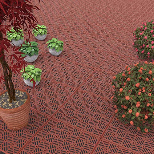 Pure Garden 50-147 Multipurpose Indoor/Outdoor Flooring Interlocking Tiles for Patio, Deck, Garage-6 Pc, Set of 6, Terracotta (Pack of 2)
