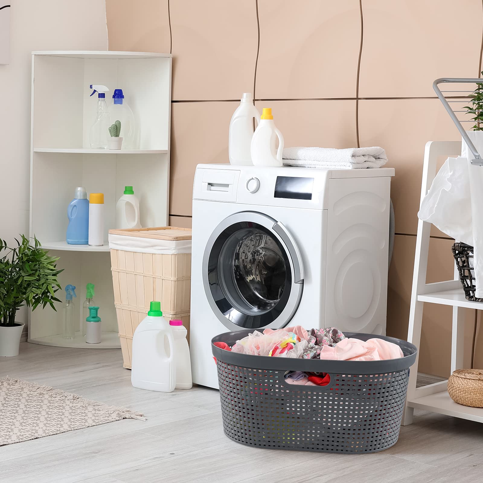 Wekioger 40 L Plastic Laundry Basket with Cutout Handles, 4 Packs, Large Clothes Hamper Storage Basket