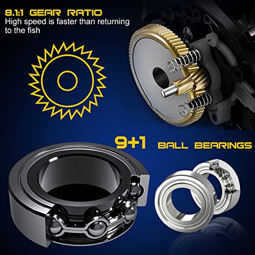 One Bass Fishing Rod Reel Combo, Baitcasting Fishing Pole with Graphite 2Pc Blanks - Blue -Right Handed - 6'