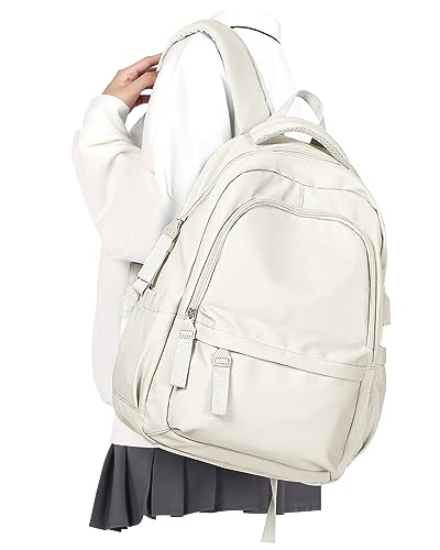 Small Backpack For School Girls Boys Aesthetic Lightweight Travel Daypack Simple Cute Backpack For Women Men Waterproof College High School Bookbag Fit 14 Inch Laptop With USB charging port,Beige