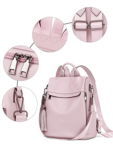 Telena Backpack Purse for Women, PU Leather Anti Theft Travel Backpack Purse Shoulder Bags with Tassel Pure Pink