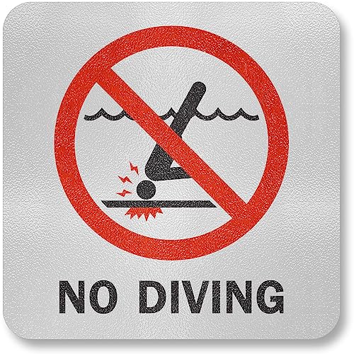 SmartSign 5.75 x 5.75 inch āNo Divingā SlipSafe Adhesive Pool Safety Marker/Sign, 20 mil Thick Laminated Vinyl with Anti-Skid Pebbled Surface, Red, Black and White