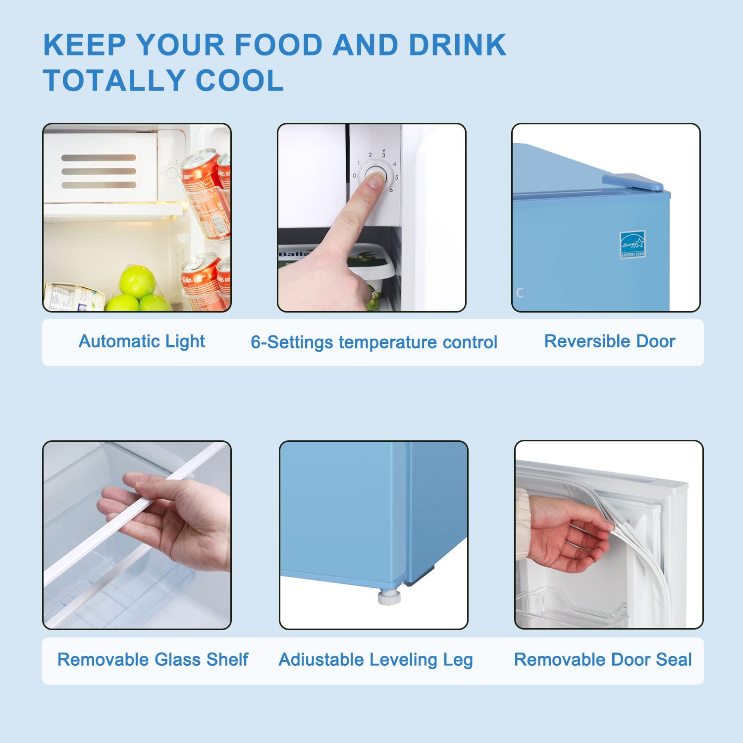 Frestec 3.1 CU' Mini Refrigerator, Compact Refrigerator, Small Refrigerator with Freezer, Blue (FR 310 BLUE)