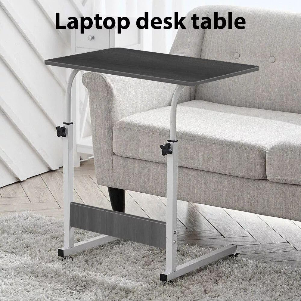 Standing Desk Adjustable Height, Mobile Laptop Desk, Portable Standing Desk with Brake Wheels, Small Standing Desk Sofa Desk for Home Office, Sofa, Laptop, Coffee, Snack, Black