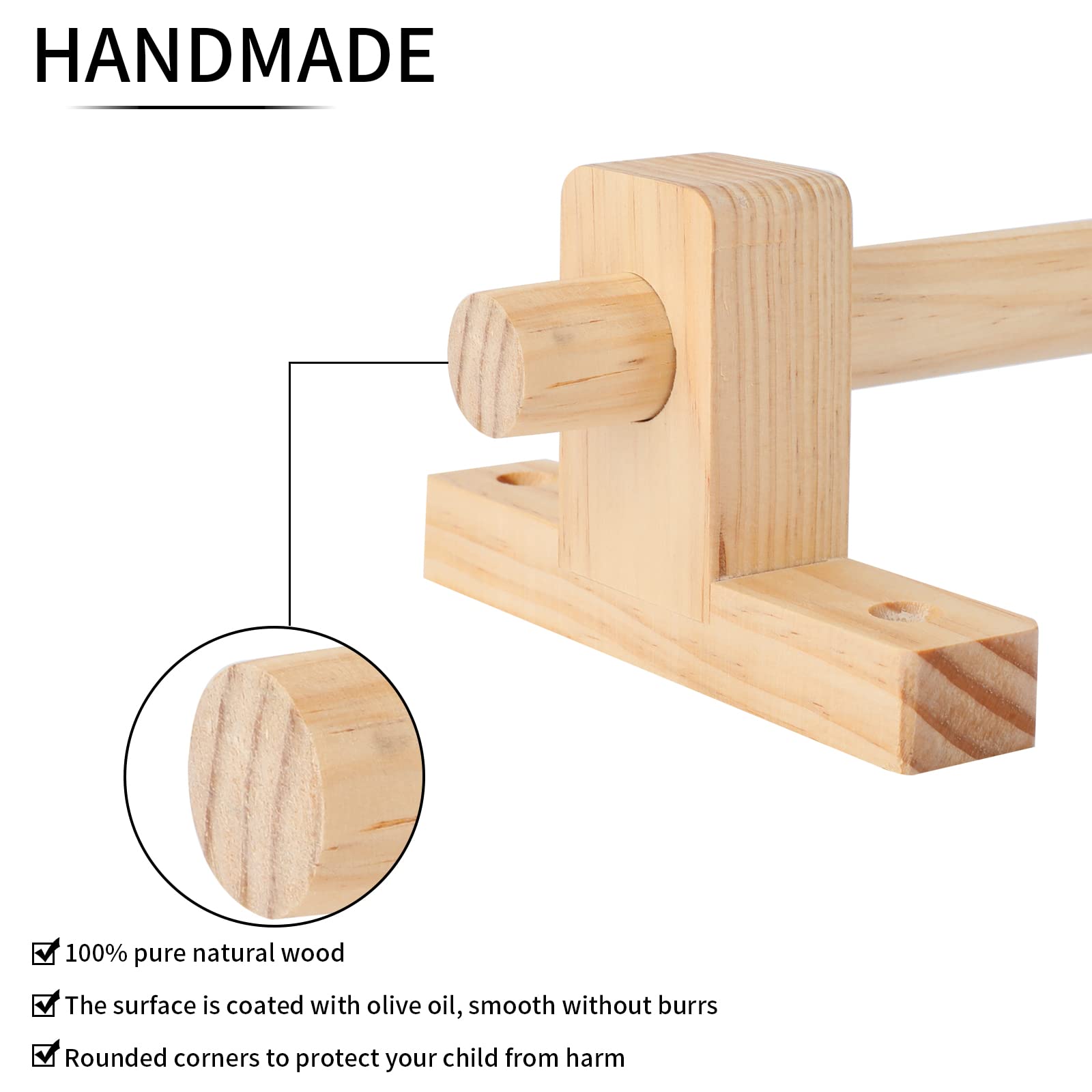 Montessori Pull Up Bar for Infants, 46 Inch Adjustable Wooden Baby Pull Up Bar is Suitable for Babies 6-18 Months
