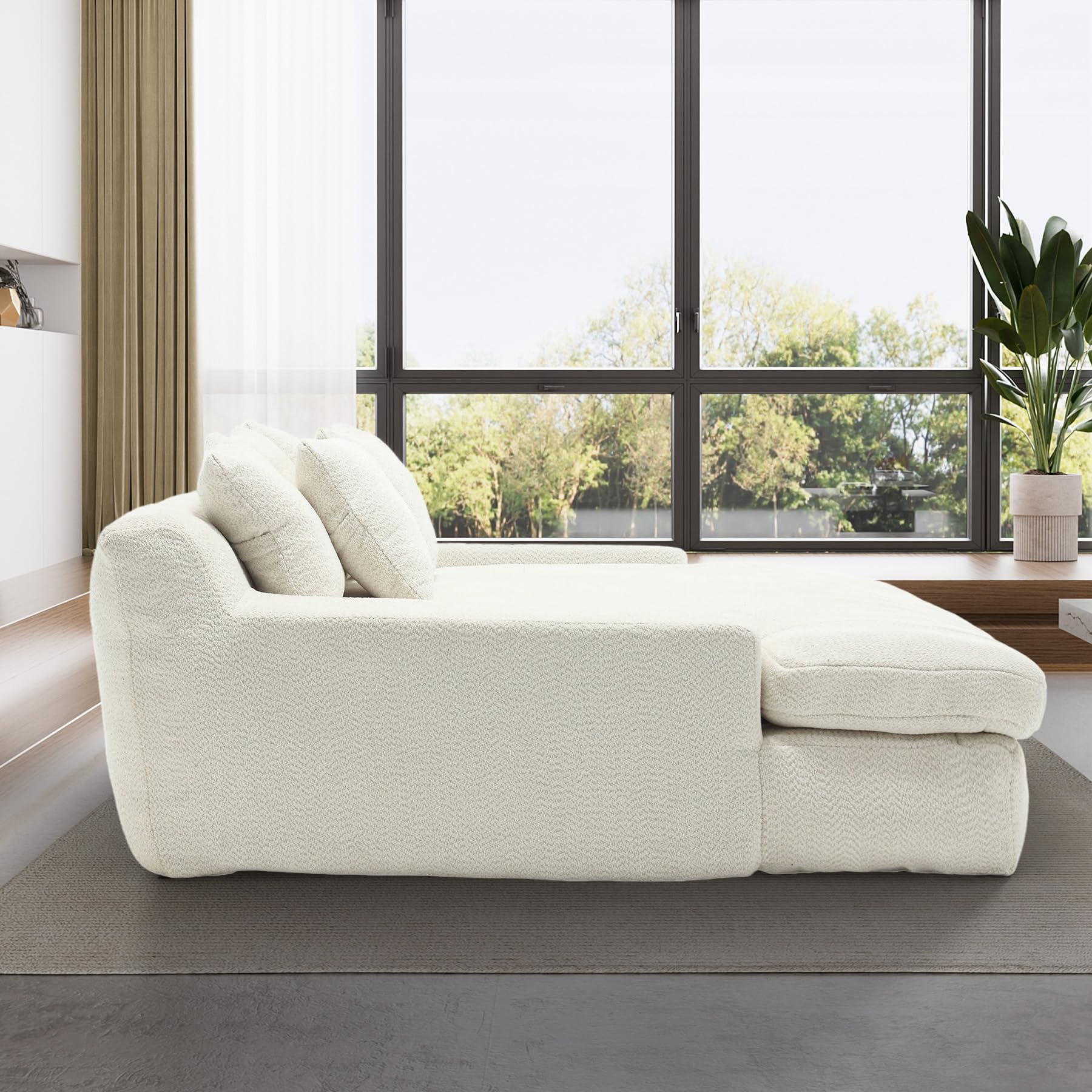 ONEMMLION Oversized Loveseat Modular Sectional Sofa Cloud Couch, 72.4" Comfy Deep Seat Double Chaise Sleeper Sofa, Modern Upholstered Chenille Boucle Couch for Living Room, Grey