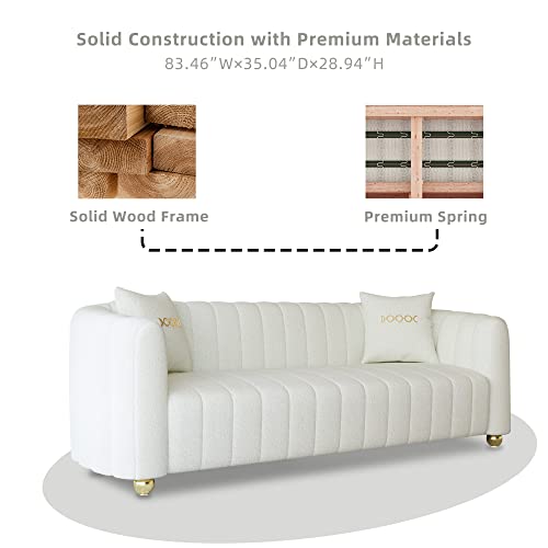 Lkvkvri 83 inch White Velvet Couch Wide Modern Loveseat Chesterfield 3-Seat Couch Sofa 750 lbs Weight Capacity with 2 Throw Pillows for Living Room
