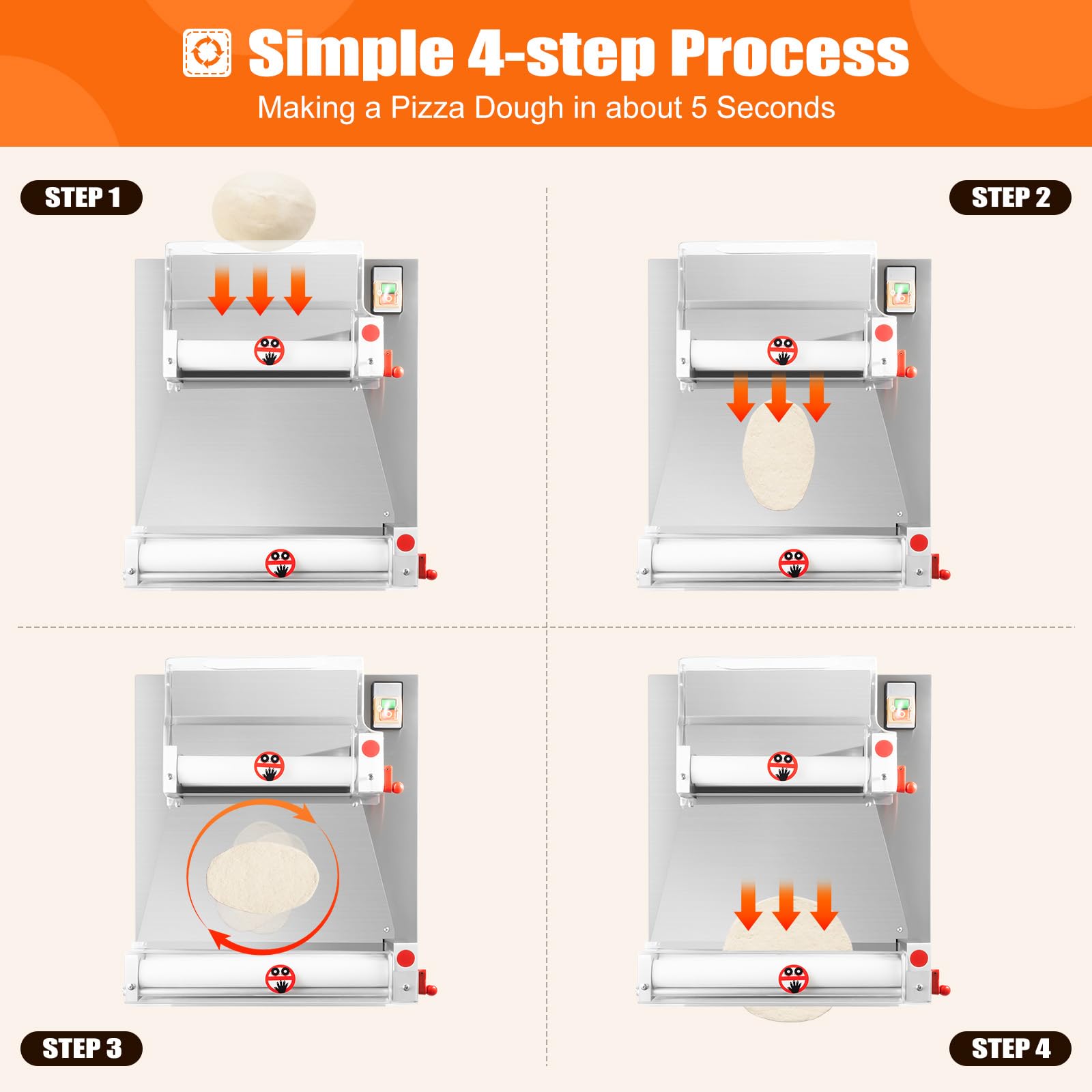 Pizza Dough Roller Sheeter, 110V 370W Automatic Commercial Pizza Press Making Rolling Machine,Stainless Steel Adjustable Thickness Dough Machine for 4-16" Pasta Maker Equipment,Bread Maker Equipment