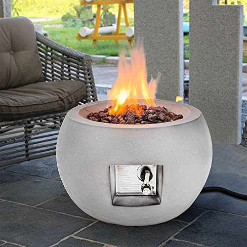 Limor Propane Fire Pit Outdoor, Propane Gas Fire Bowl with Lava Rocks Cover, Auto-Ignition Outdoor Fireplace for Courtyard Balcony Garden Terrace, 40000 BTU, Light Grey ((with Handles))