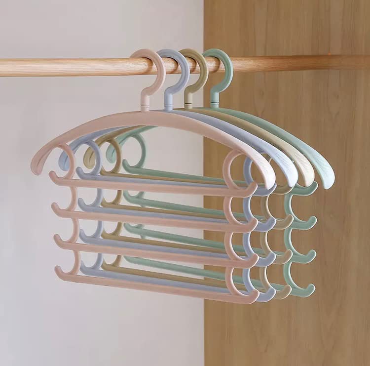 Pants Hanger 3Pk Space Saving Multi Functional Clothes Hanger 4 Layer Closet Organizer for Trousers Scarves⦠(Green)