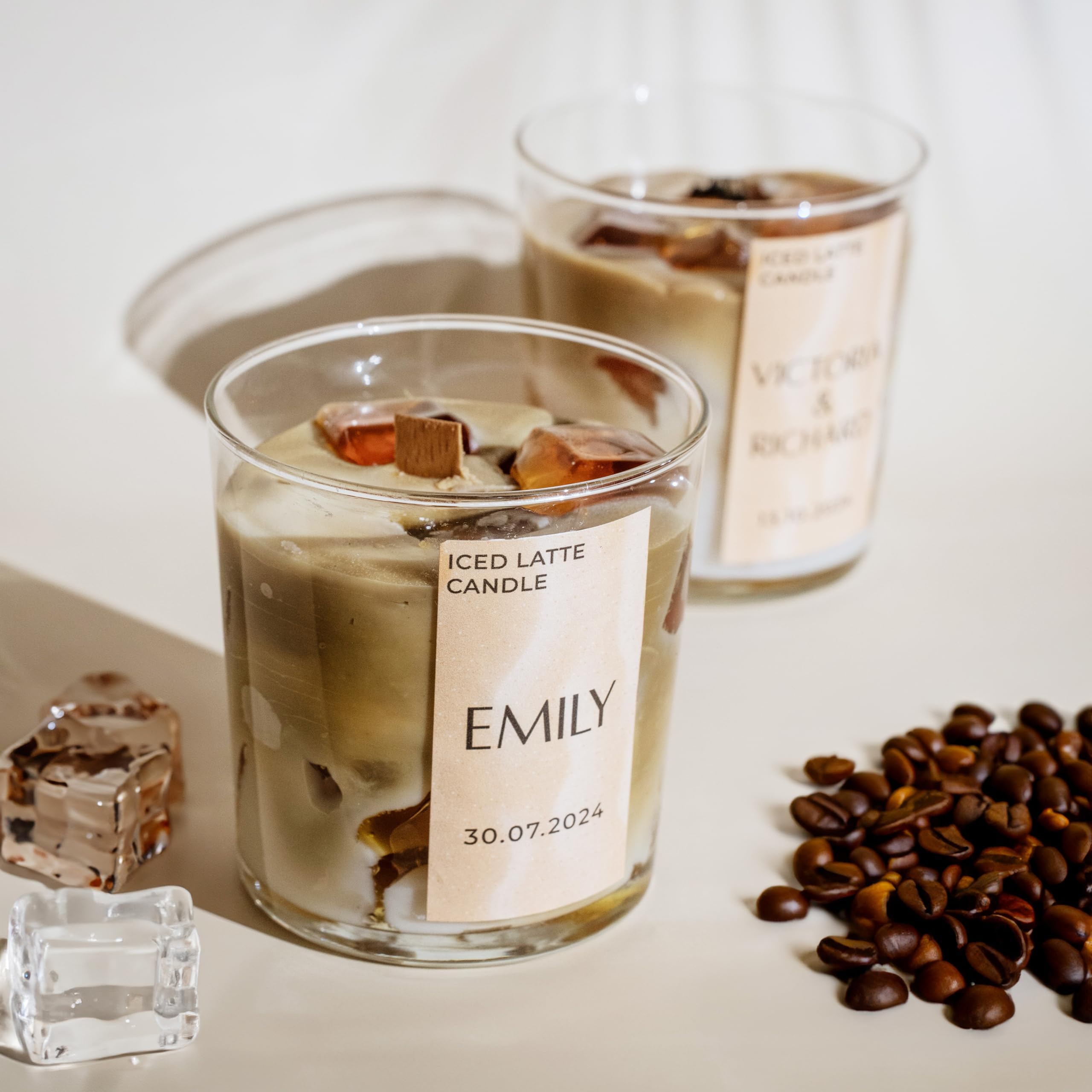 Personalized Iced Coffee Latte Candle β Custom Soy Wax Candle with Wooden Wick β Gift for Weddings, Birthdays, Bridesmaids, and Christmas Gifts