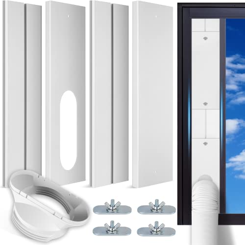 TigeJoy Portable Air Conditioner Window Seal Kit with Universal Coupler, Reinforced PVC Plate Adjustable AC Vent Kit for Sliding Window, Fit for All AC with 5.9 & 5.1 Inch Diameter Exhaust Hose