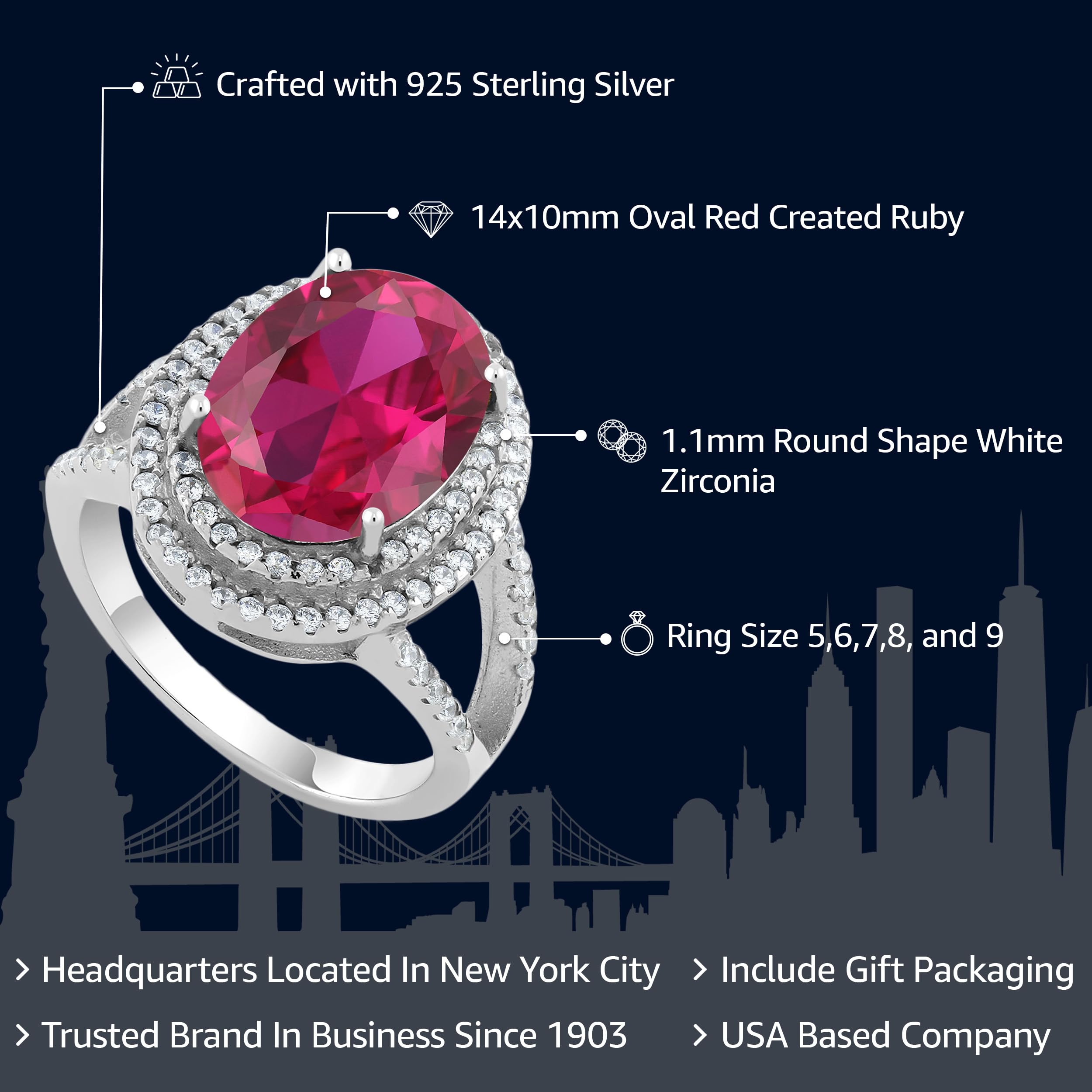Gem Stone King 925 Sterling Silver 14X10MM Oval Gemstone Birthstone Ring For Women | Wedding Engagement Anniversary Promise Ring For Women | Available In Size 5, 6, 7, 8, 9
