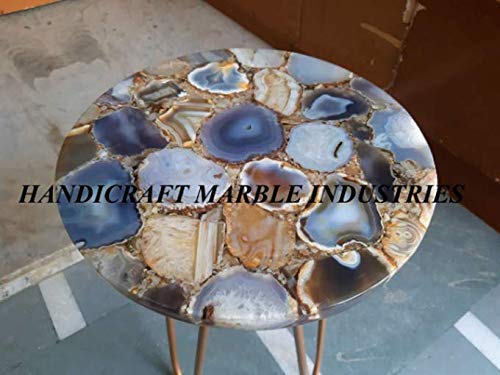 Natural Agate Table, Agate Table With Metal Stand, Round Agate Stone Table, Centerpiece, Agate Side Table 12" Inch