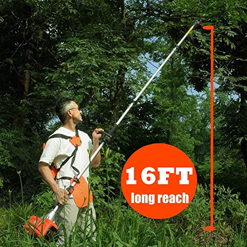MAXTRA Gas Powered Pole Saw, 90-180 Rotatable Cordless Extension Chainsaw for Tree Trimming with 3.6ft Extension Pole Reach to 16 feet for Tree Limb Branches Pruning, Adjustable Saw Head