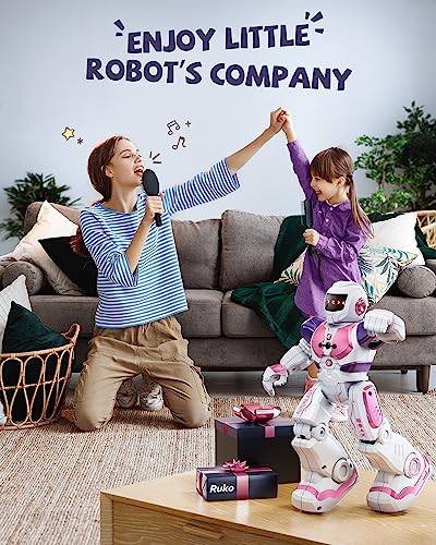 Ruko 6088 Robot Toys for Kids, RC Robot for Girls, Gesture Sensing Interactive Smart Robot, Singing Dancing Rechargeable Programmable, Gifts for Girls & Boys 3 4 5 6 Years Old, Pink