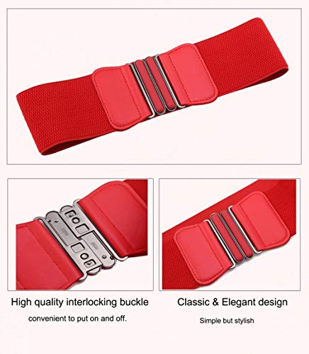 VOCHIC Wide Elastic Plus Size Belt for Women Cinch Waist Belt Stretch Waistband, Red, XL(33"- 42")