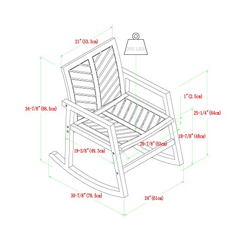 Walker Edison Outdoor Patio Wood Chevron Rocking Chair All Weather Backyard Conversation Garden Poolside Balcony, Set of 1, Grey