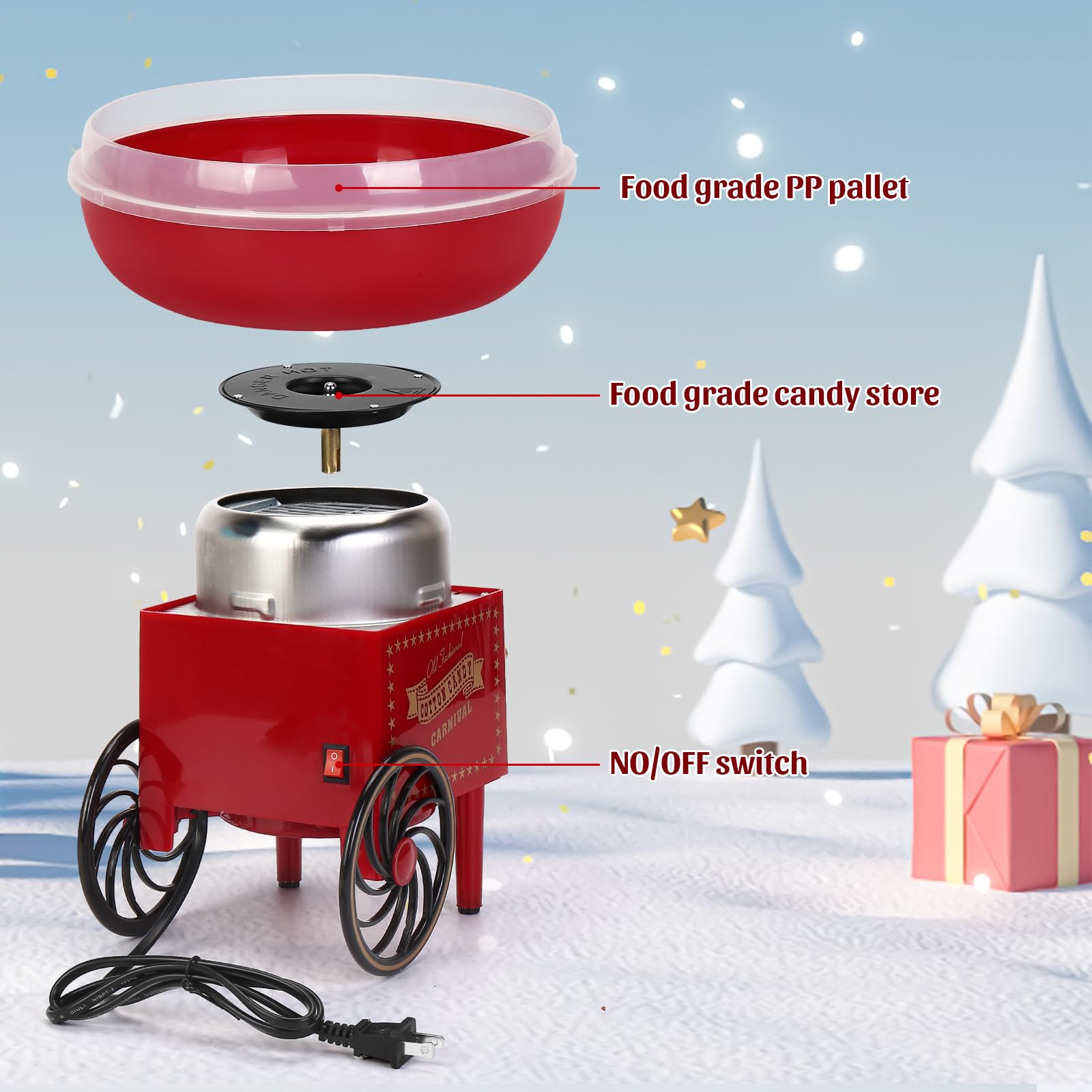 VAlinks Cotton Candy Machine, Mini Electric Cotton Candy Maker with Sugar Scoop & Splash-Proof Plate, Countertop Cotton Candy Maker Make Candy for Kids Birthday, Party, Red