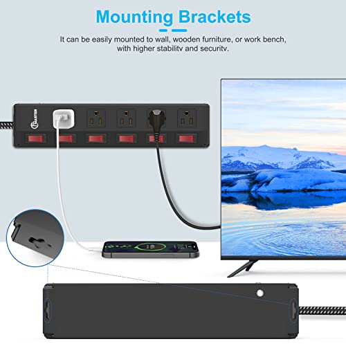 Power Strip Surge Protector 5 outlets Metal Heavy Duty Extension Cord 6 ft,5 Independent switches with one Master Switch, SGS Certified,Black…